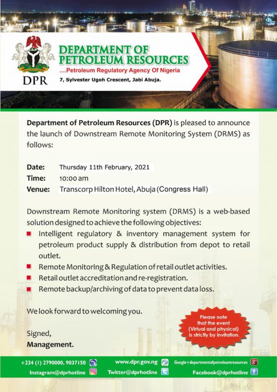 Launch of Downstream Remote Monitoring System (DRMS) – Nigerian ...